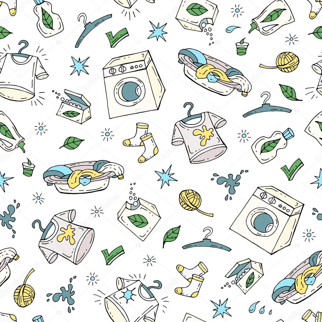 Vector seamless pattern with hand drawn colored washing symbols ...