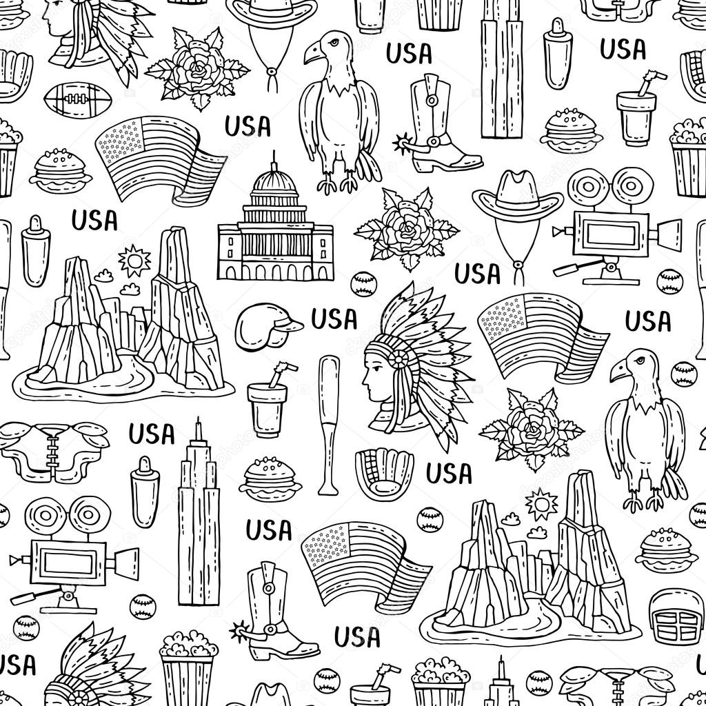 Pattern with symbols of United States of America on white color Stock ...