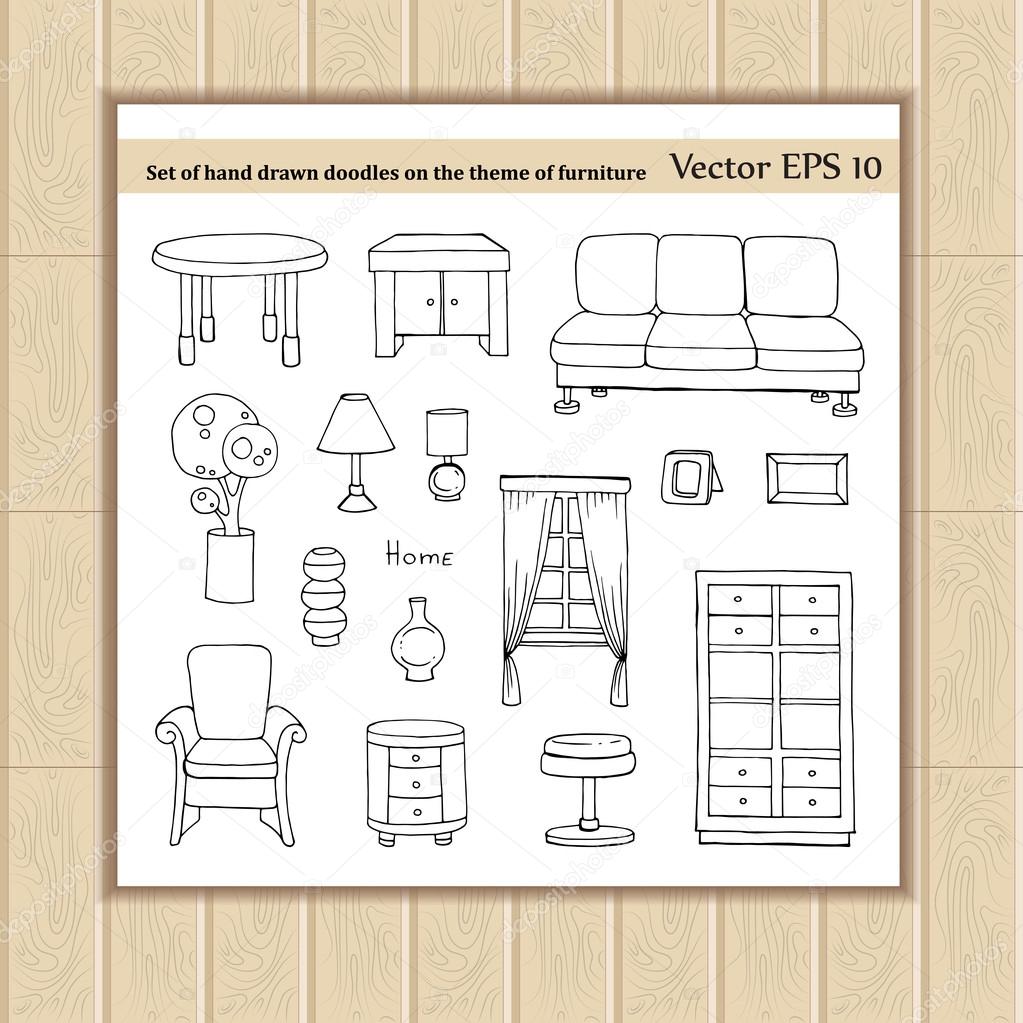 Set of hand drawn doodles on the theme of furniture Stock Vector Image ...