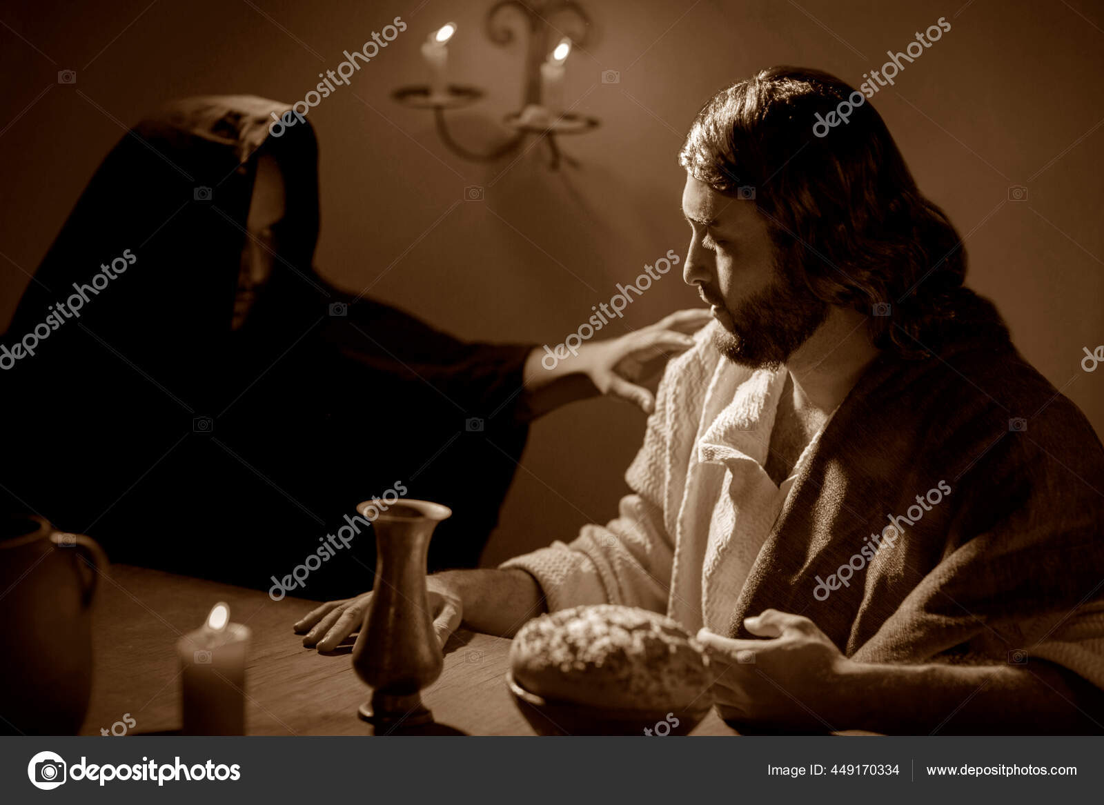 Jesús Mirando Judas Cristo Con Mirada Maiz Durante Última Cena — Foto ...