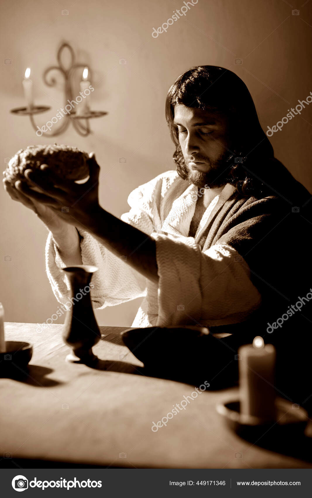 Scene Jesus Christ Blessing Bread Wine Last Supper His Apostles Stock ...