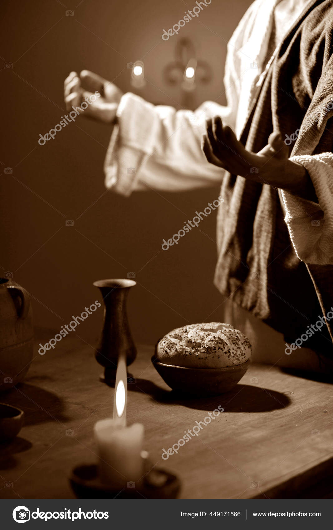 Scene Jesus Christ Blessing Bread Wine Last Supper His Apostles Stock ...