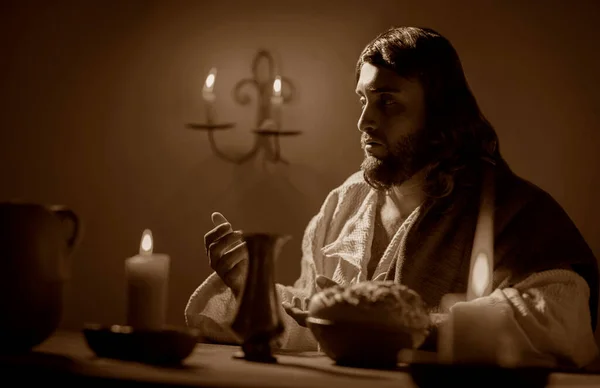 Scene Jesus Christ Blessing Bread Wine Last Supper His Apostles Stock ...