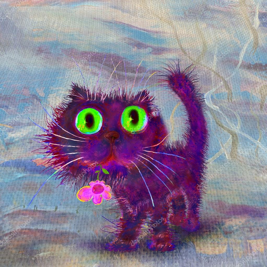 Purple cat with flower in his mouth Stock Illustration by ©kasyanovart ...