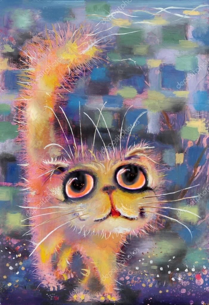 Rainbow-colored cat on a colorful background Stock Illustration by ...