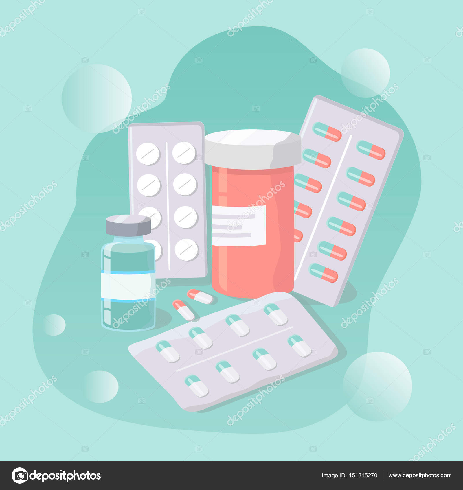 Vector Ilustración Dibujada Mano Tabletas Pastillas Frascos ...