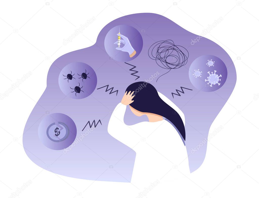 ilustración vectorial sobre el tema de la ansiedad, fobias, temores. la ...