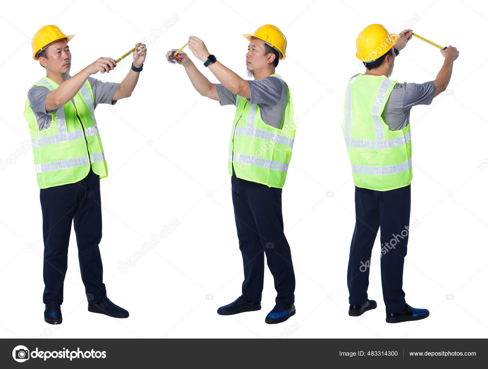 Collage Full Length Figure 50S 60S Asian Elderly Man Engineer Stock ...