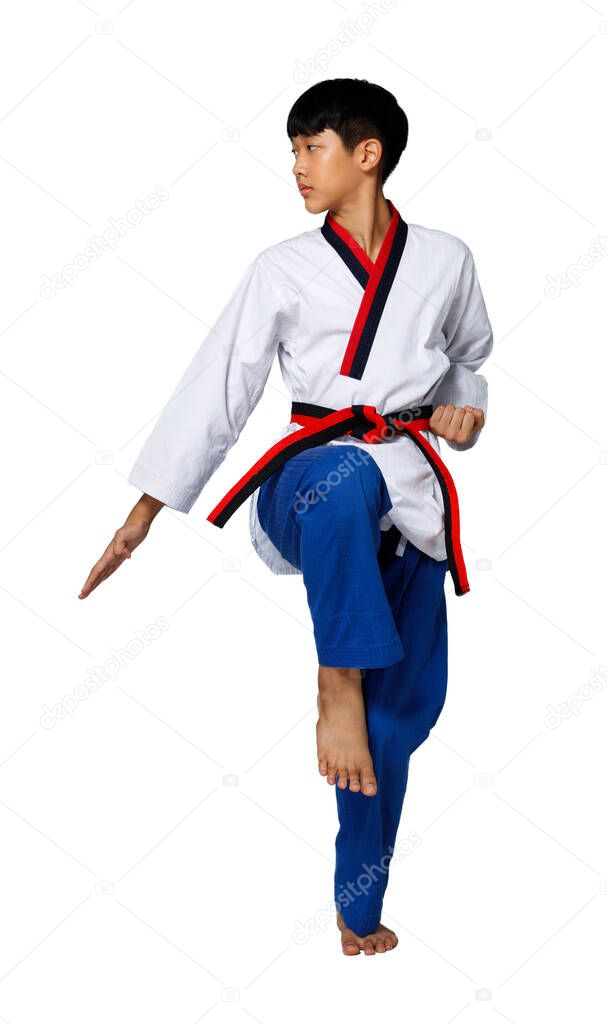 Negro Cinturón Rojo TaeKwonDo Karate Kid atleta adolescente espectáculo ...
