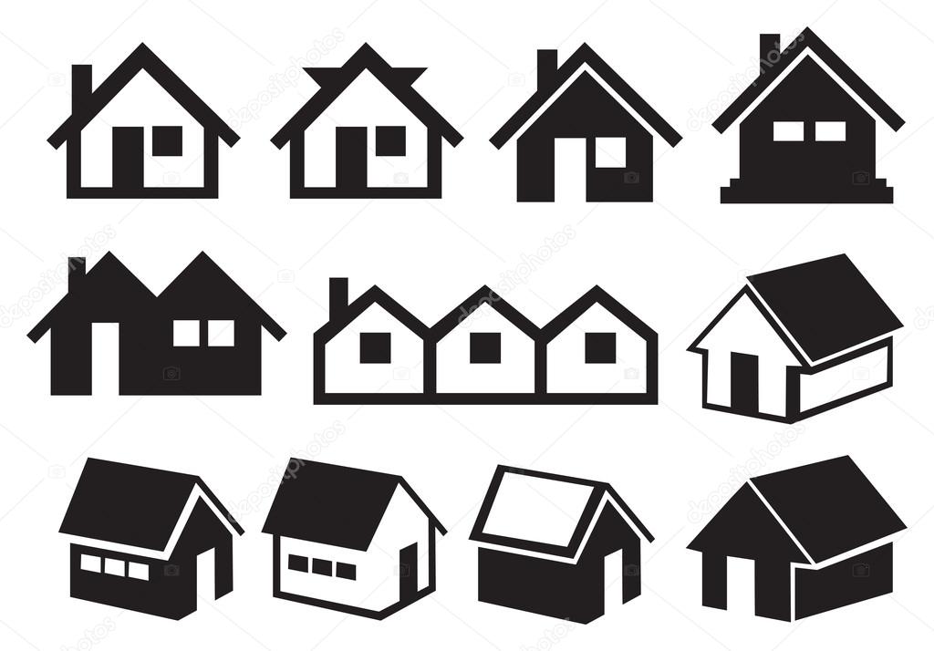 Black and White House Icons Set Stock Vector Image by ©hofred #81746356