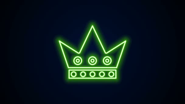 Glowing neon line King crown icon isolated on black background. 4K ...
