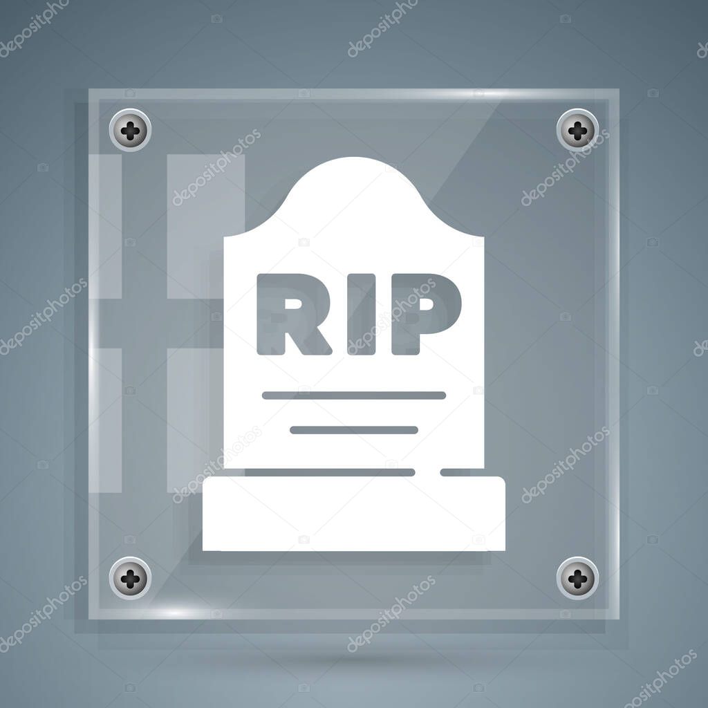 Lápida blanca con RIP escrito en él icono aislado sobre fondo gris ...