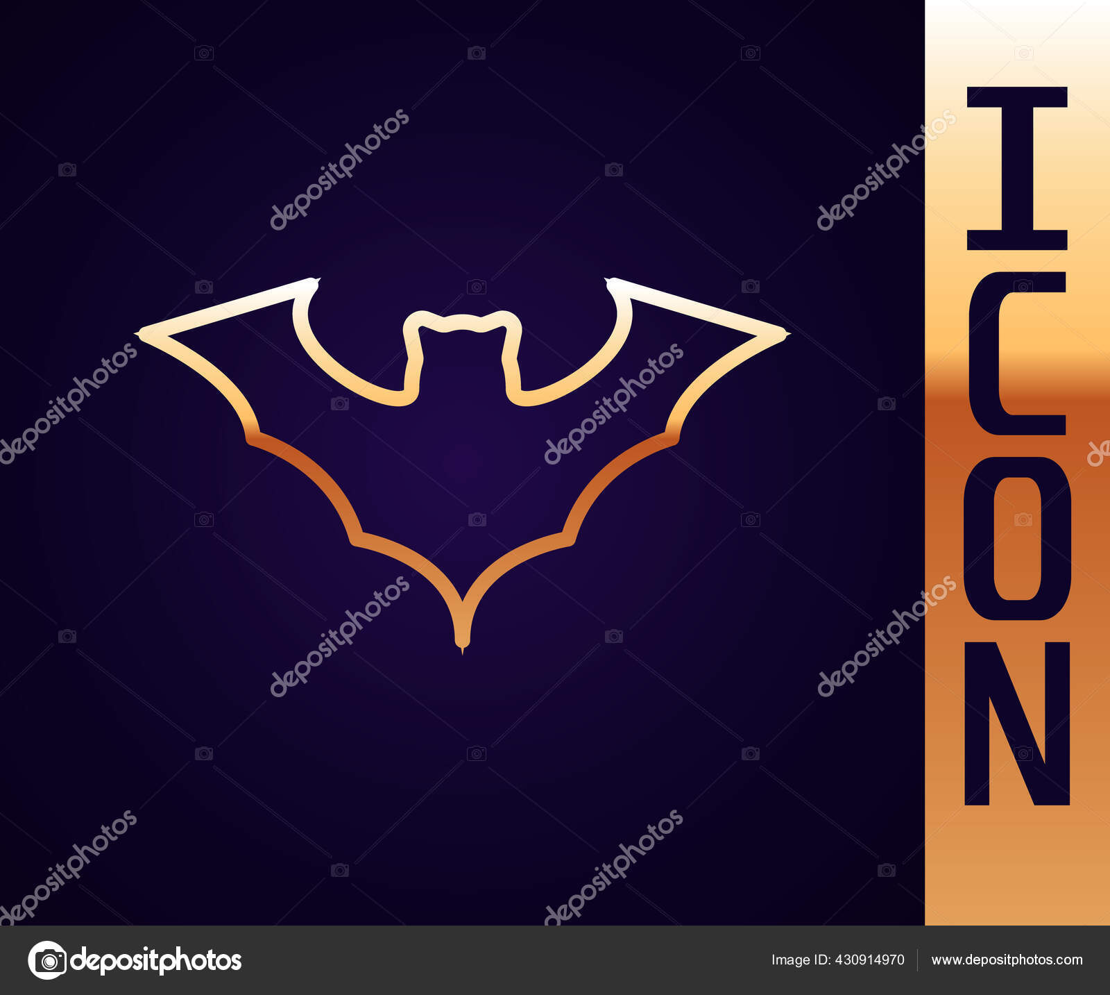 Gold Line Flying Bat Icon Isolated Black Background Vector Stock Vector ...