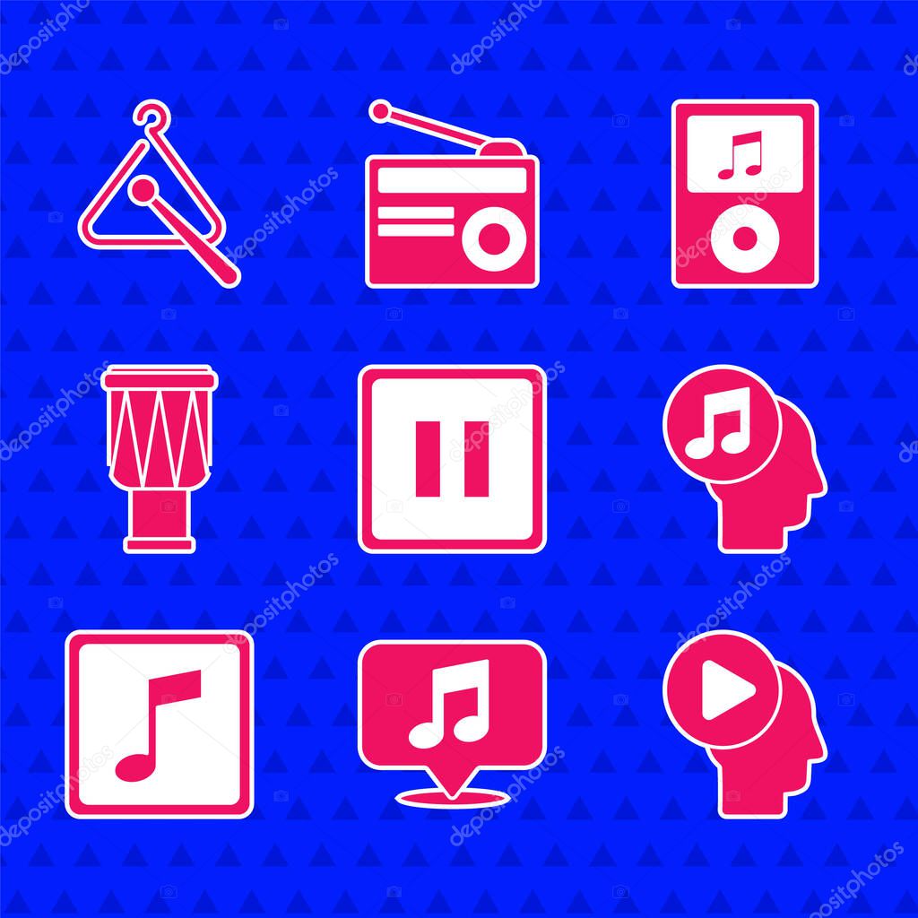 Set Botón de pausa, Nota musical en la burbuja del habla, Cabeza de ...