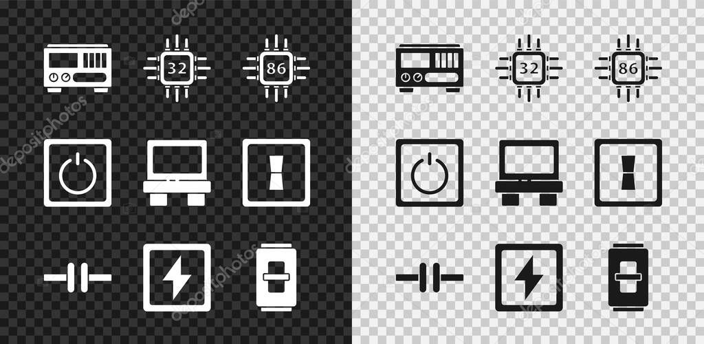 Set Instrumentos de medición eléctricos, procesador con CPU de microcircuitos, esquema ...