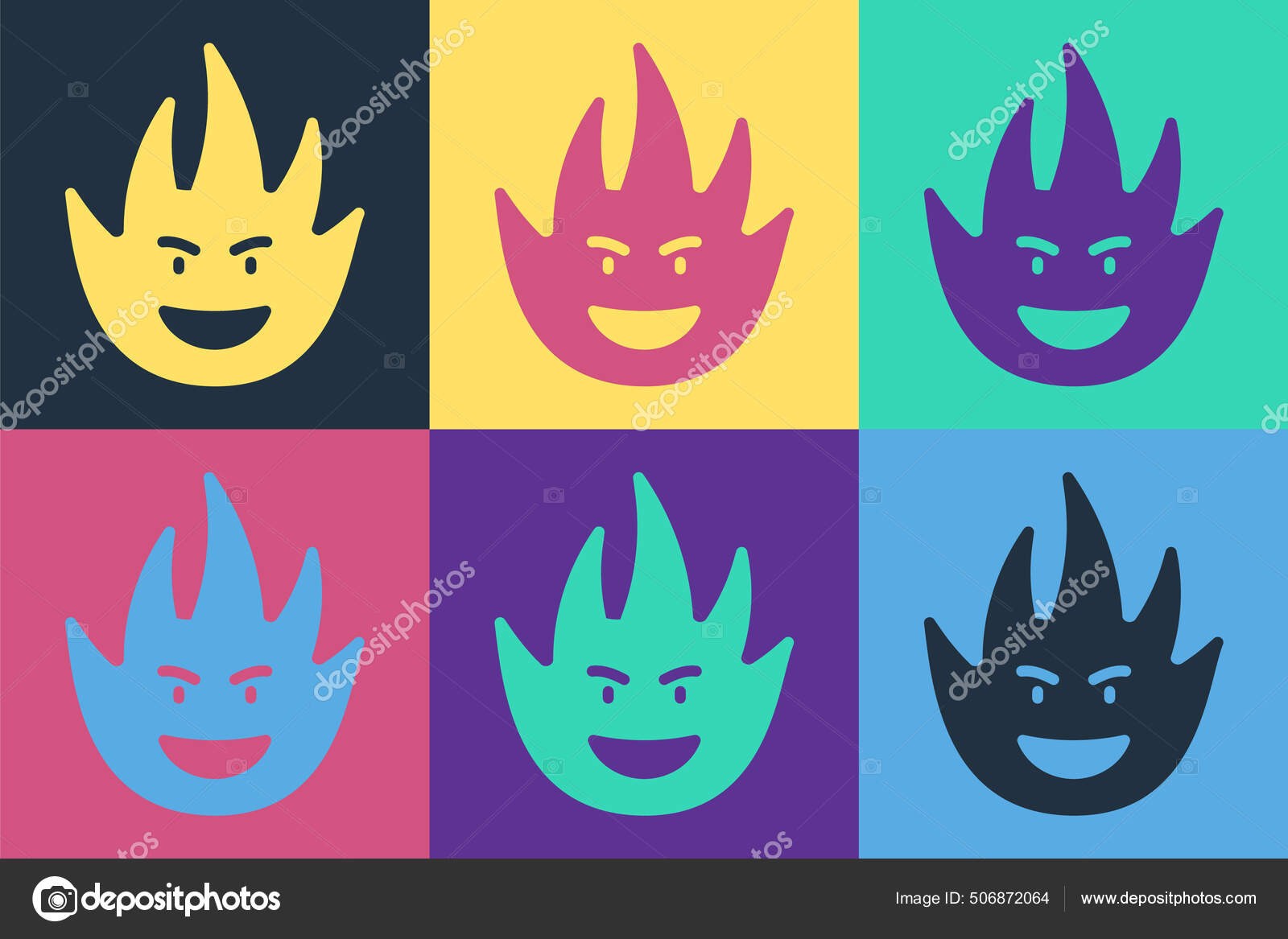 Pop art Fire flame icon isolated on color background. Vector Stock ...