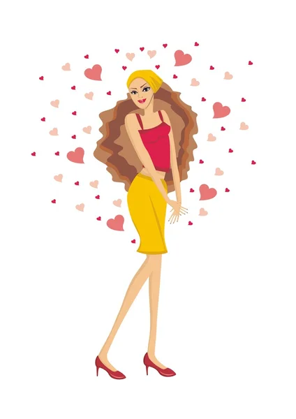 Illustration Beautiful Girl With Hearts On A White Background Vector