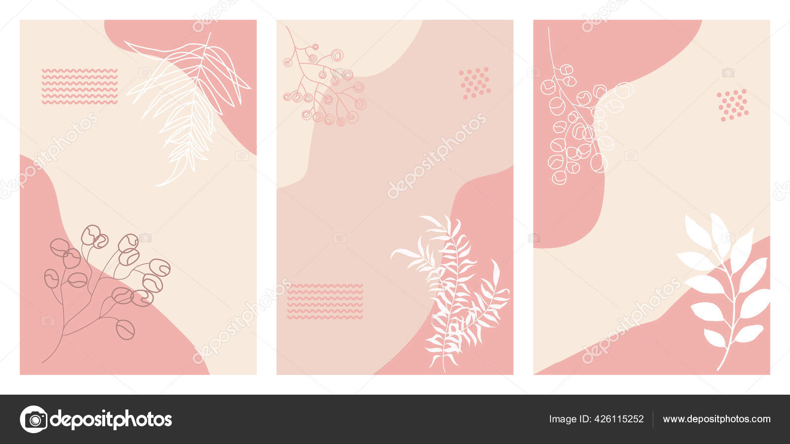 Creative Universal Aesthetic Floral Cards Hand Drawn Abstract Shapes ...