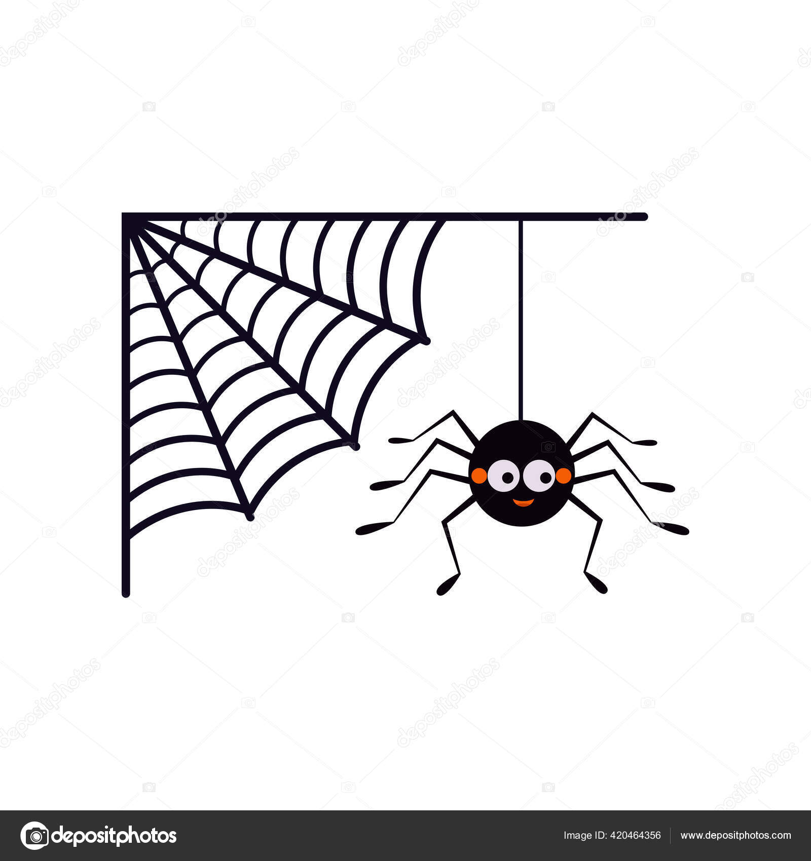Cute smiling black spider hanging on a string of cobwebs Stock Vector ...