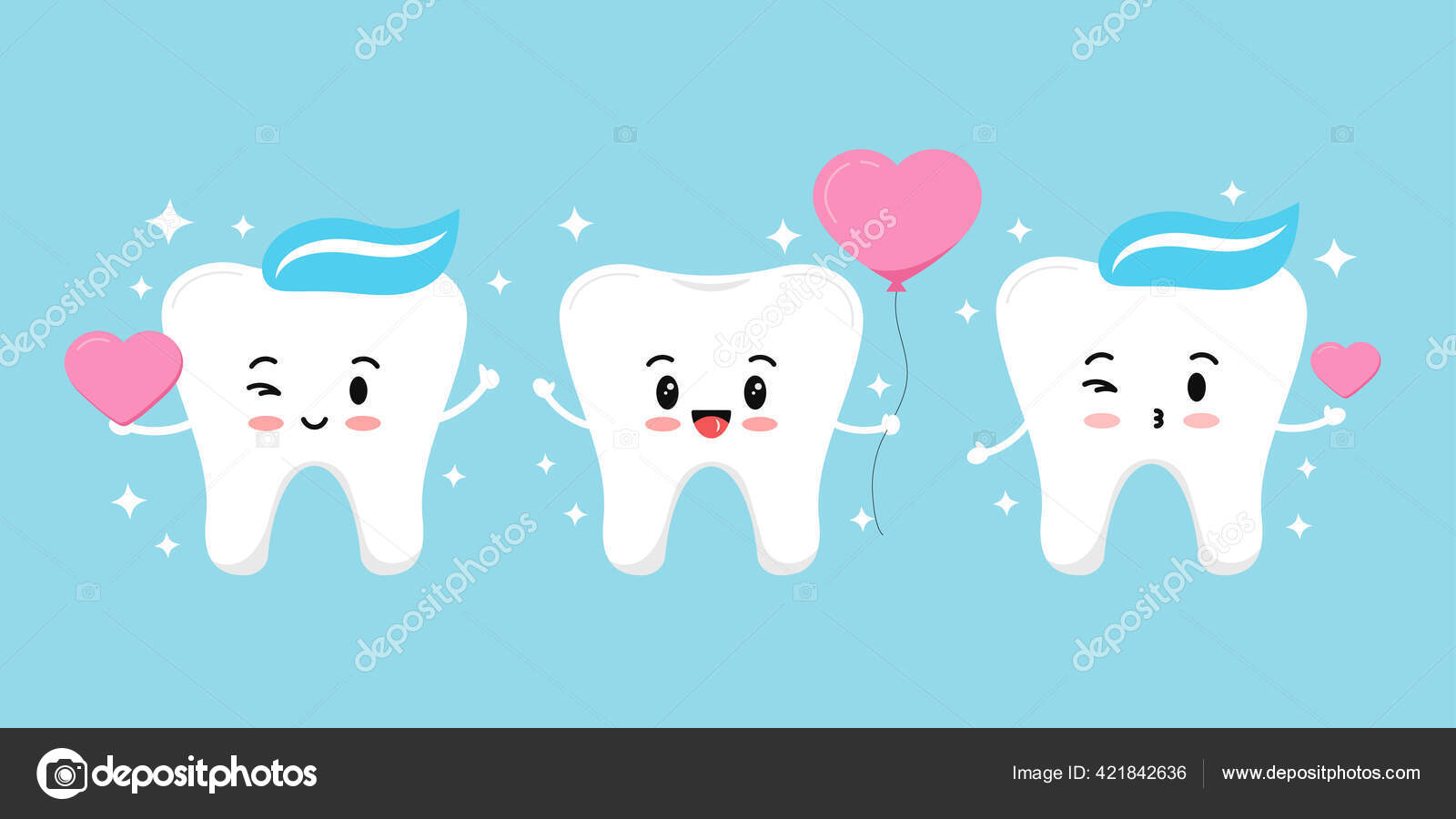 Teeth with heart and sparkles vector dental love icon set. Stock Vector ...