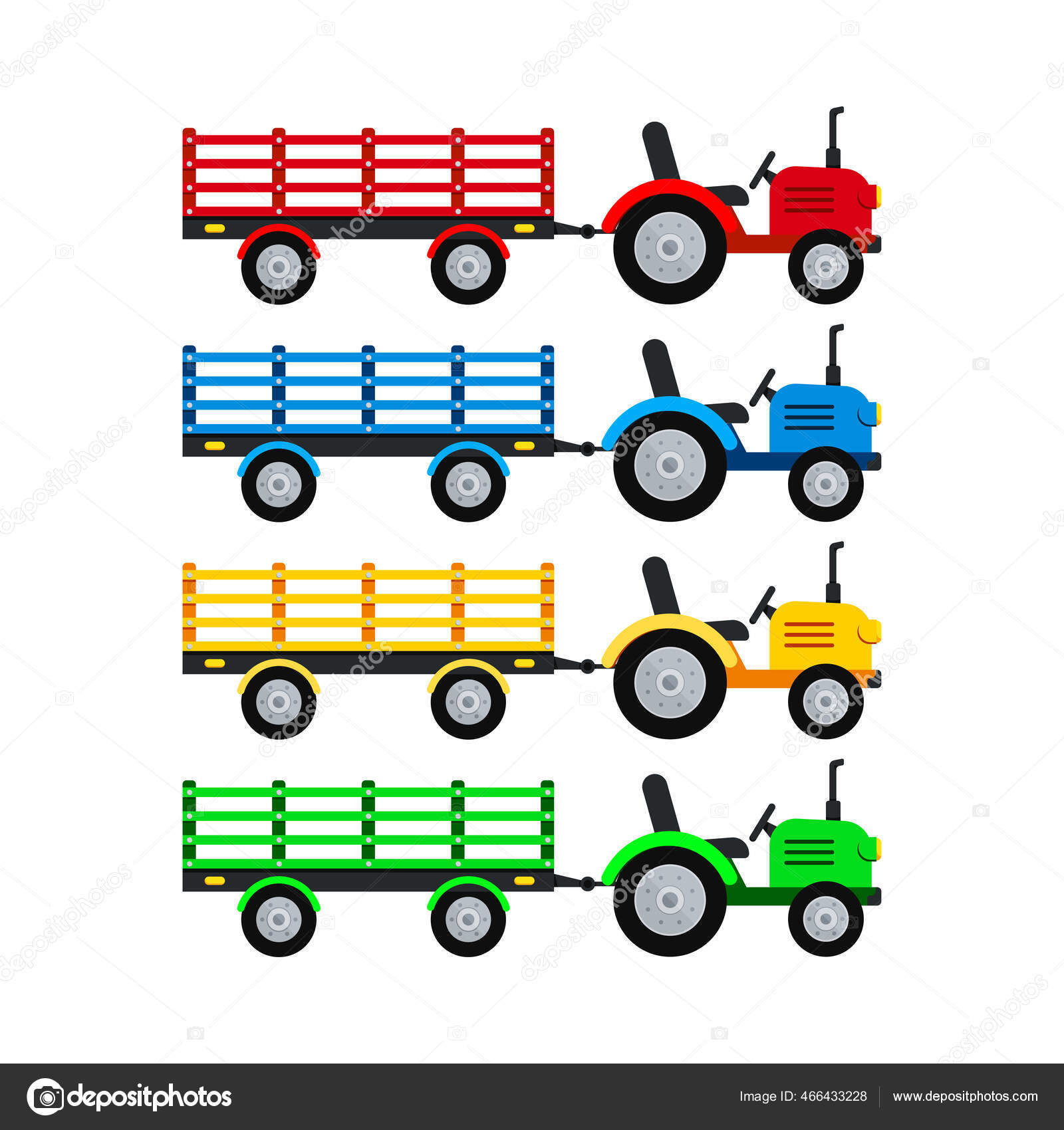 Tractor con conjunto de granja remolque abierto aislado sobre fondo ...