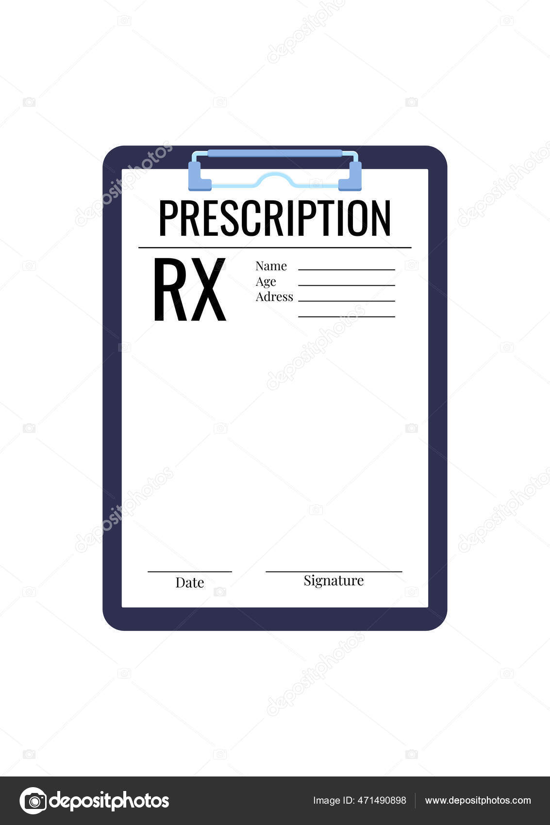 Doctor prescription rx medic blank on clipboard pad isolated on white ...