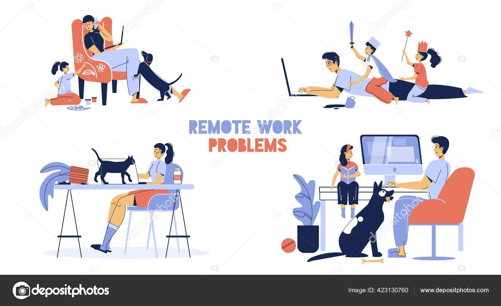 Remote work problem home office disadvantage set Stock Vector by ©vectorspace06@gmail.com 423130760