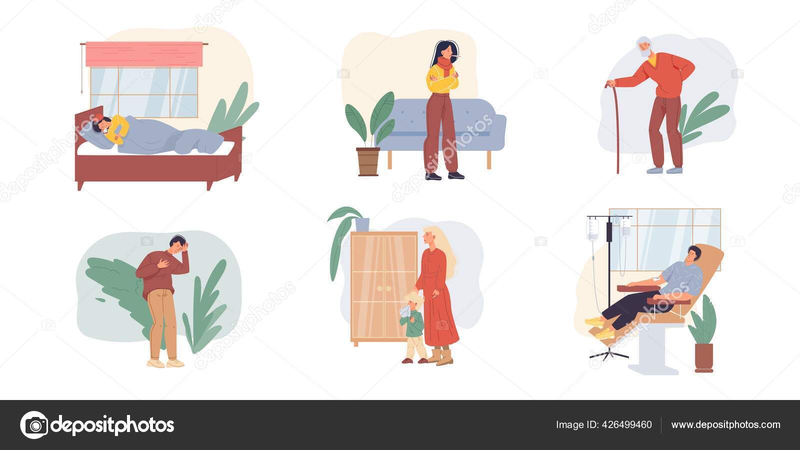 Flat cartoon patient characters vector illustration concept Stock ...