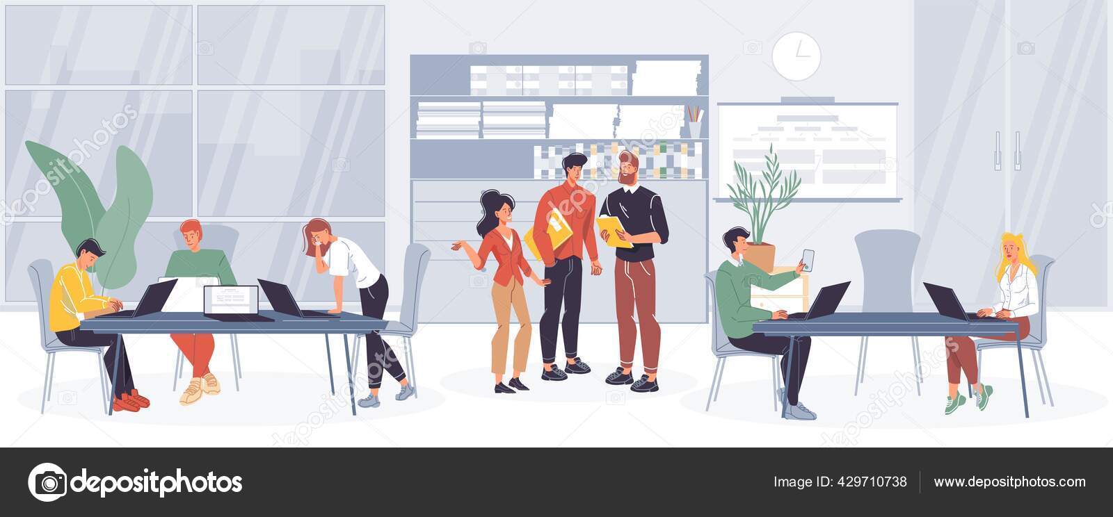 Workflow of business people flat vector illustration concept Stock ...