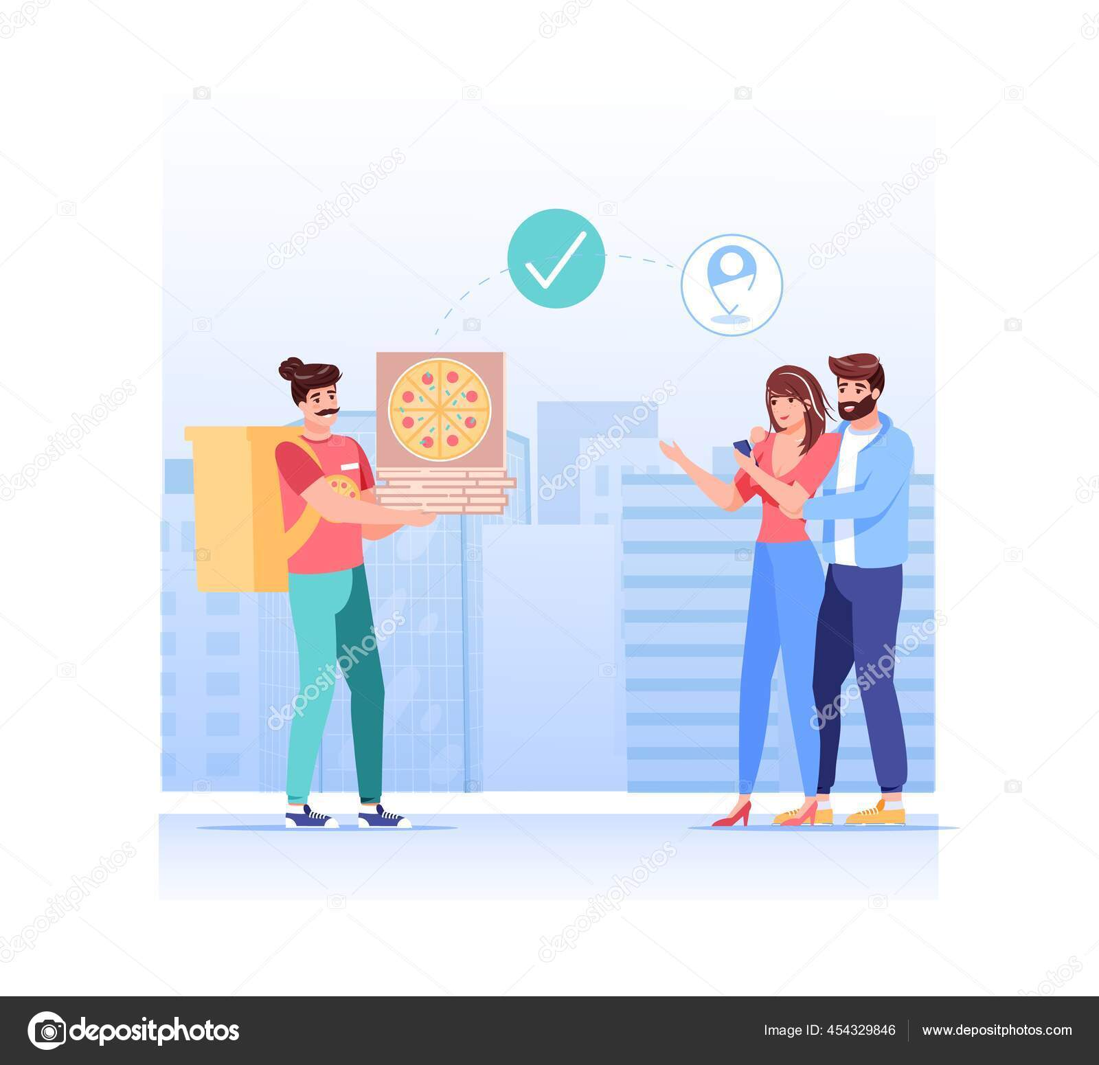 Flat cartoon characters receiving online buys,order delivery service ...