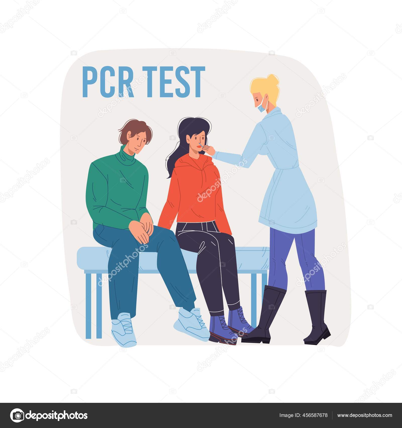 Flat cartoon patients doctor characters,PCR test,coronavirus prevention ...