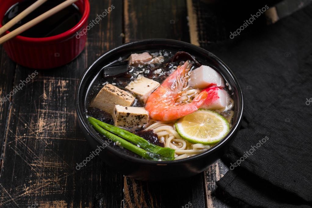 Table served with asian noodle soup — Stock Photo © somegirl #105464268