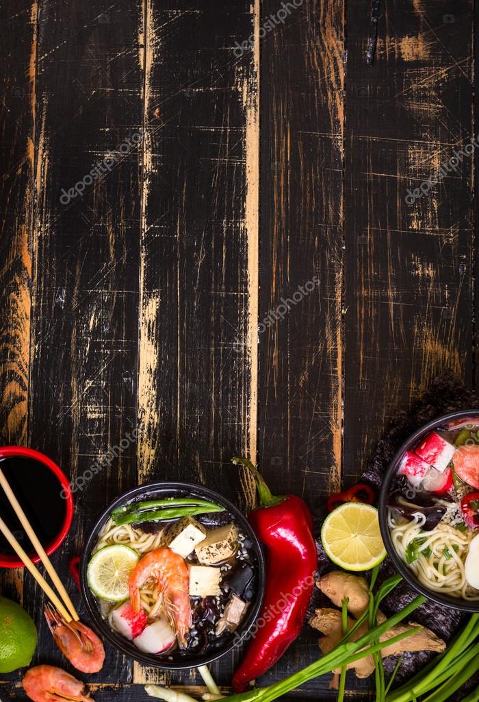 Table served with asian noodle soup background Stock Photo by ©somegirl ...