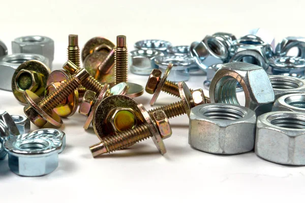 White Background Close New Shiny Nuts Bolts Car Top View Stock Photo by ...