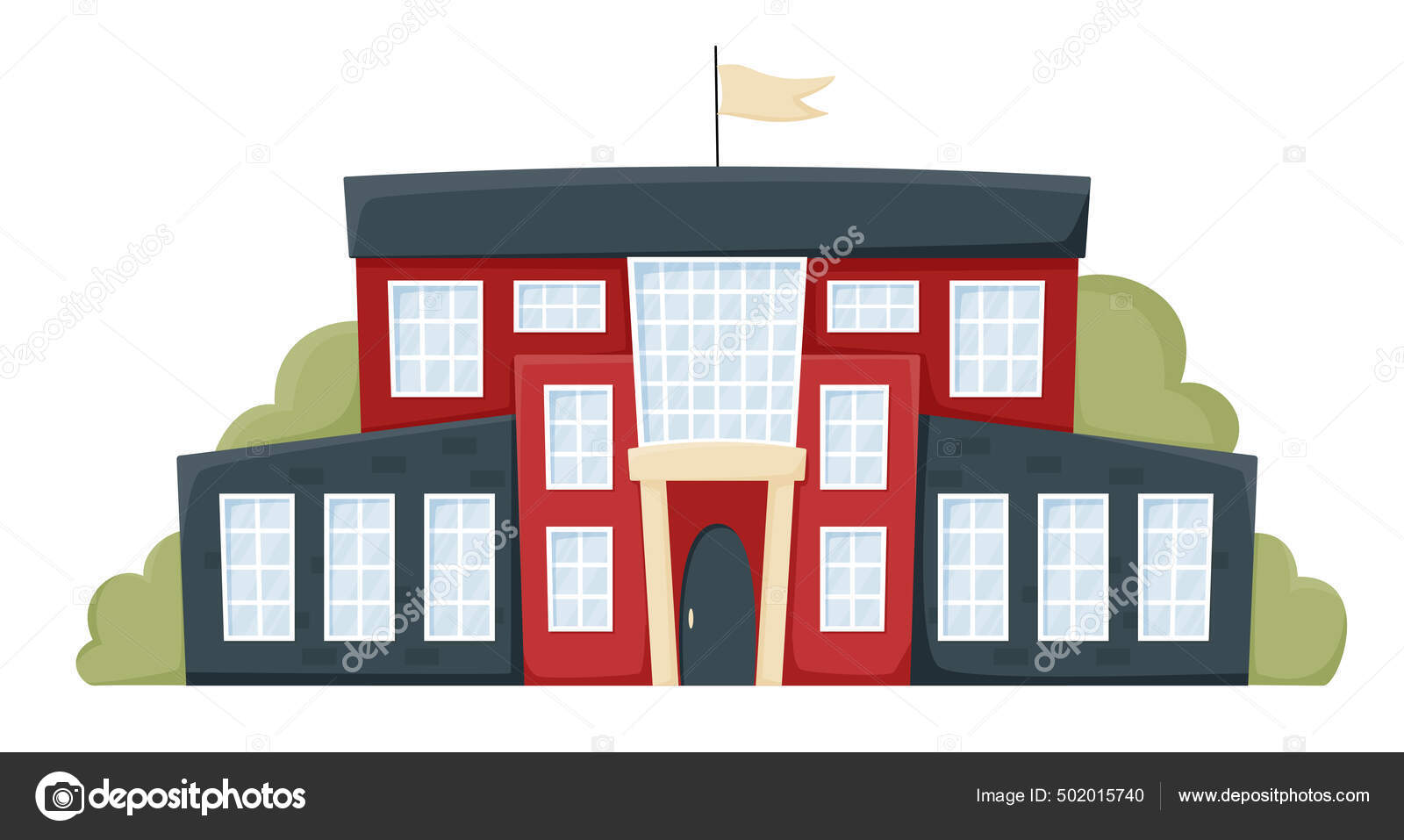 Modern School Building Red Color City Landscape House Facade Front ...