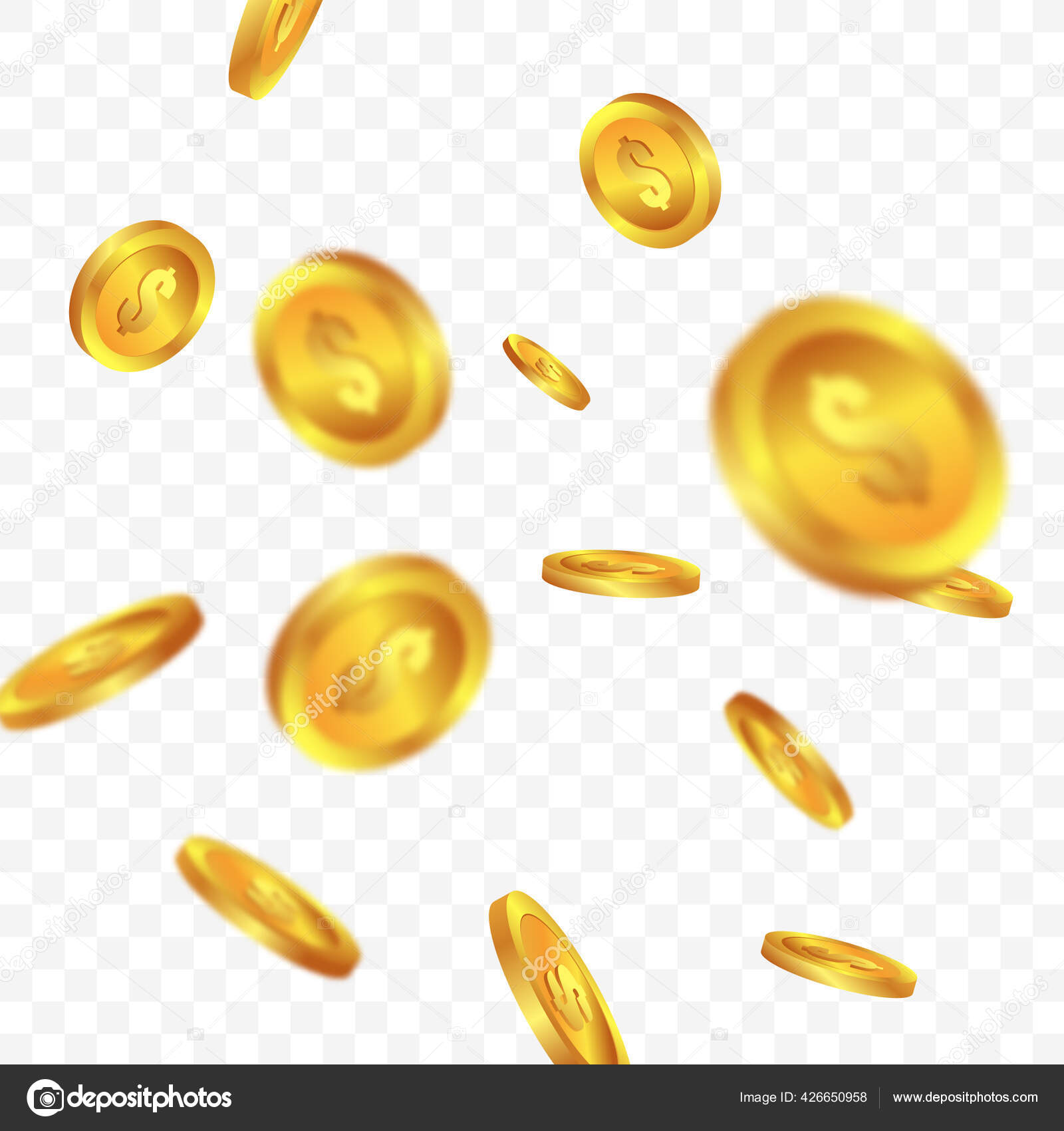 Gold coin rain falling transparent backgrounds Stock Vector Image by ...
