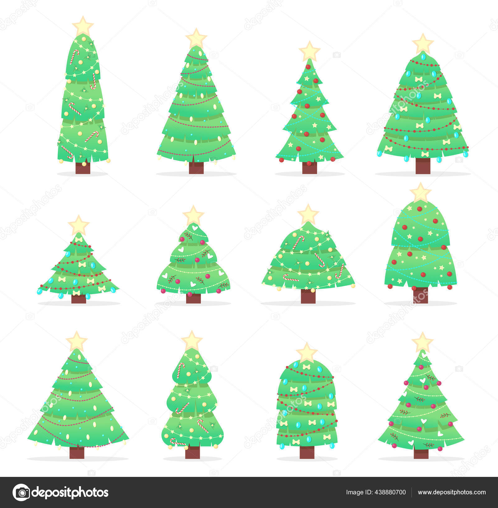 Seamless Pattern Cartoon Trees Set Christmas Trees White Background Can ...