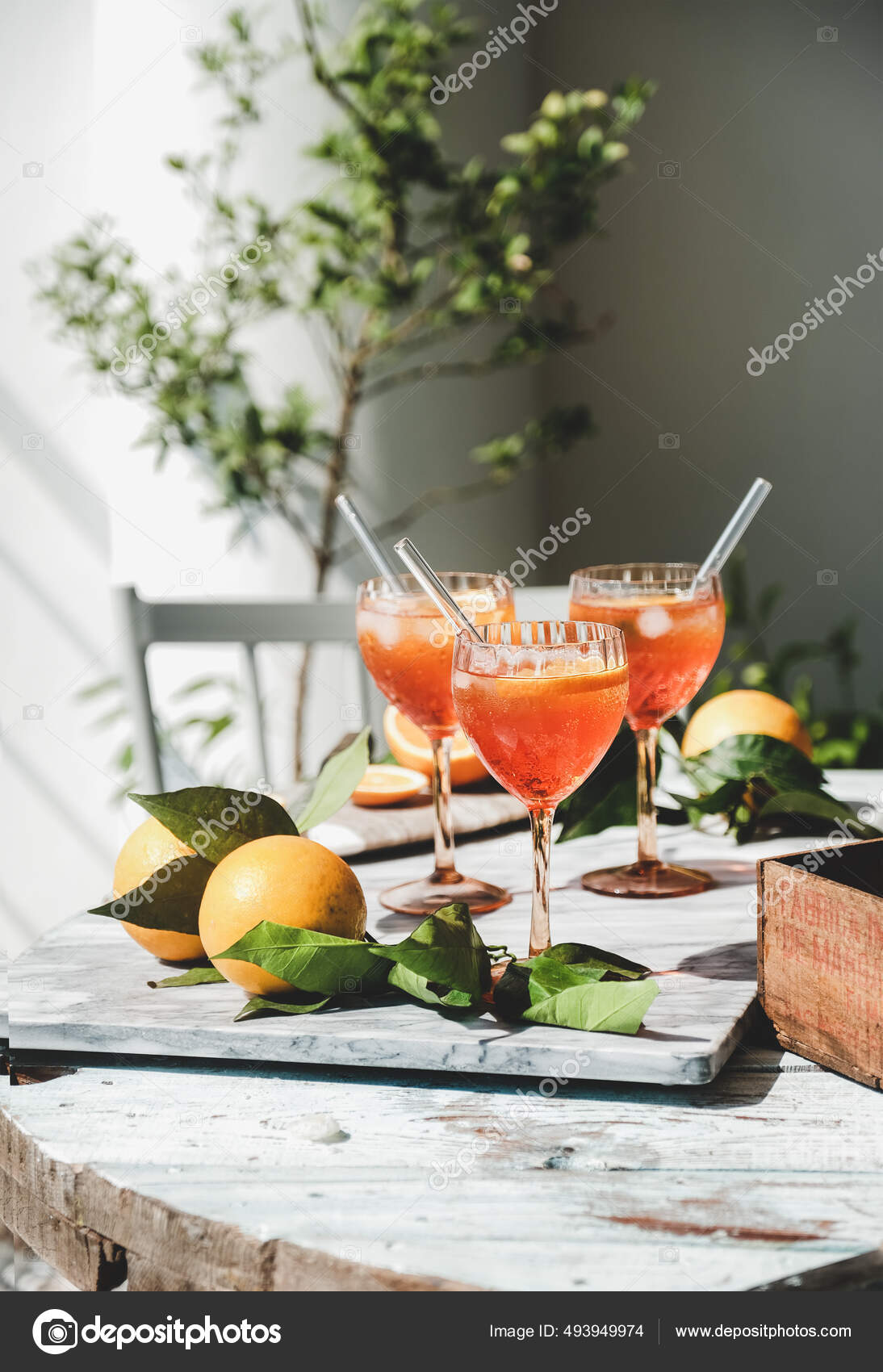 Aperol Spritz Aperitif Alcohol Cold Drink Glasses Oranges Ice Grey ...