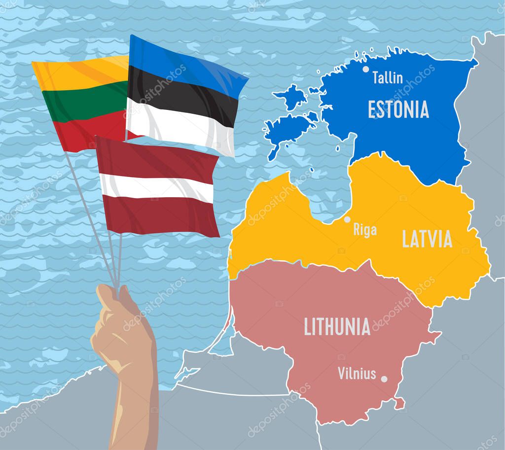 Mano Sostiene Las Banderas De Letonia Lituania Y Estonia Que