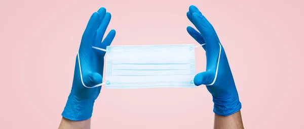 Typical surgical mask to cover mouth, nose. Protection concept, against ...