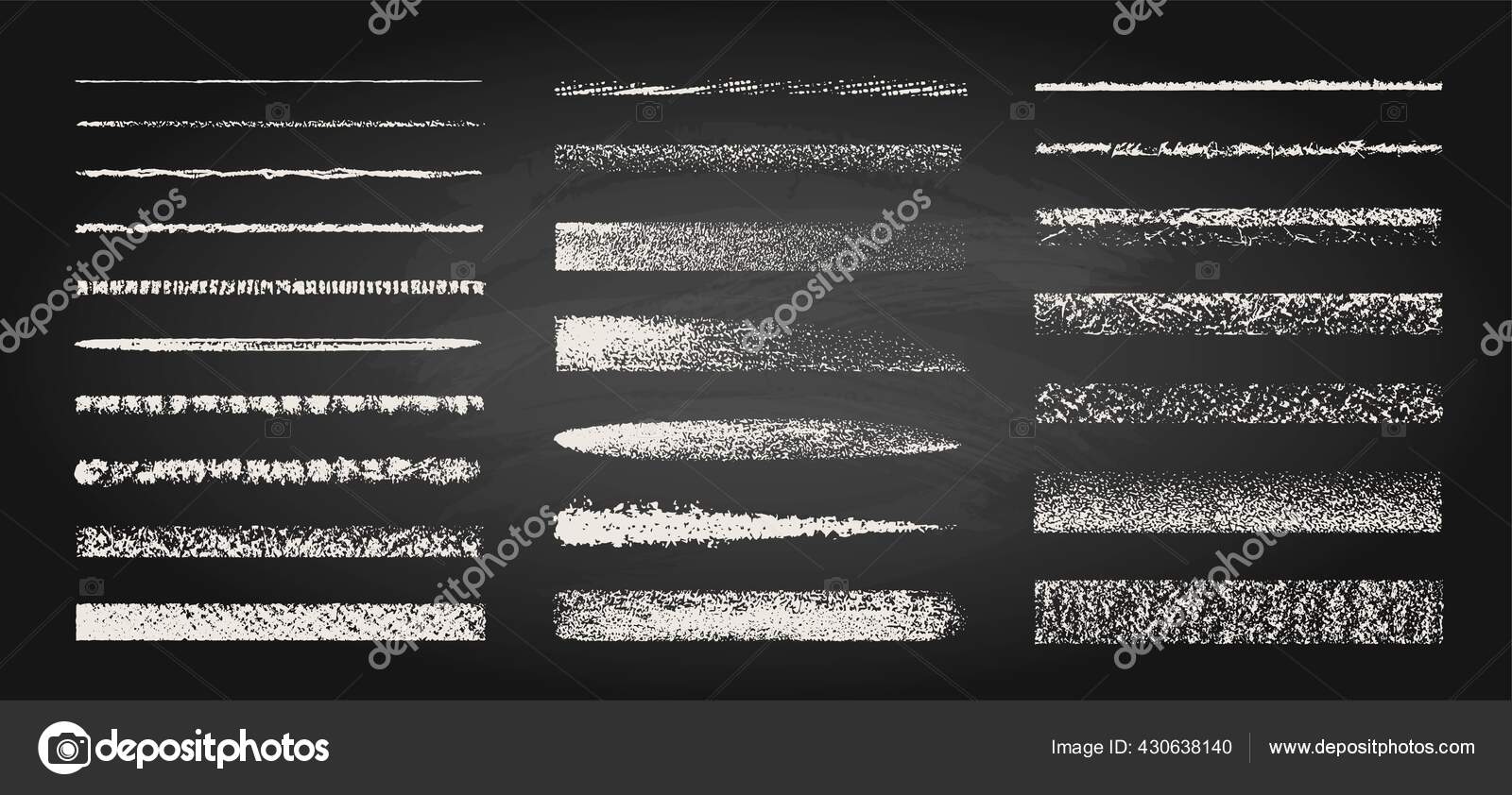 Set of chalk and crayon brushes. Hand drawn grunge lines on chalkboard ...