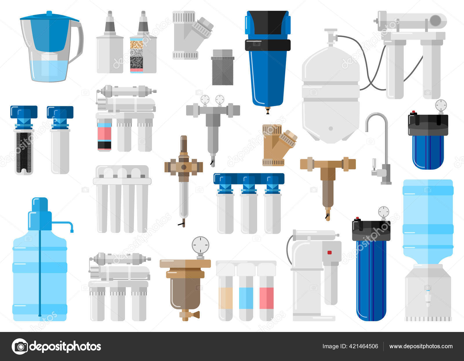 Kit Water Filter White Background Flat Style Set Equipment Processes ...