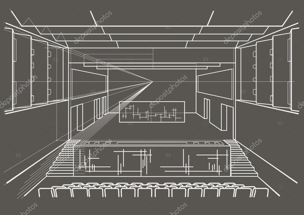 Linear architectural sketch concert hall on gray background Stock ...