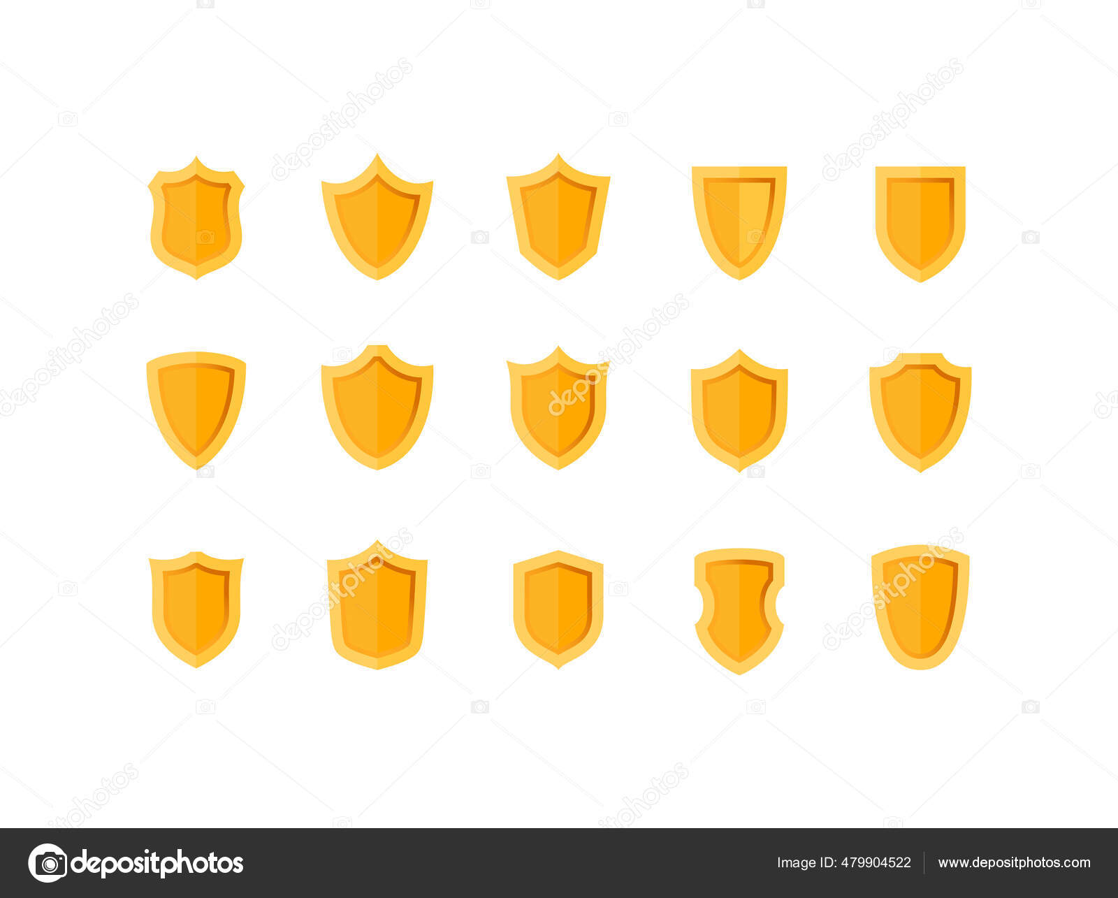 Set Bright Yellow Shields Flat Style Simple Design Elements Different ...