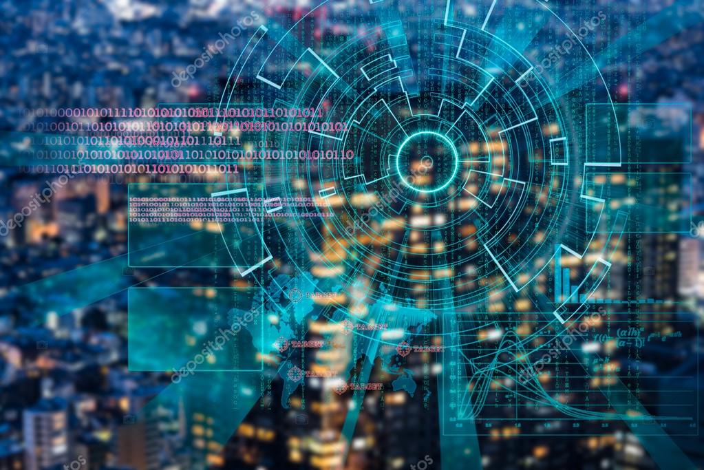 Cyber laser target on a night city blurred background — Stock Photo ...