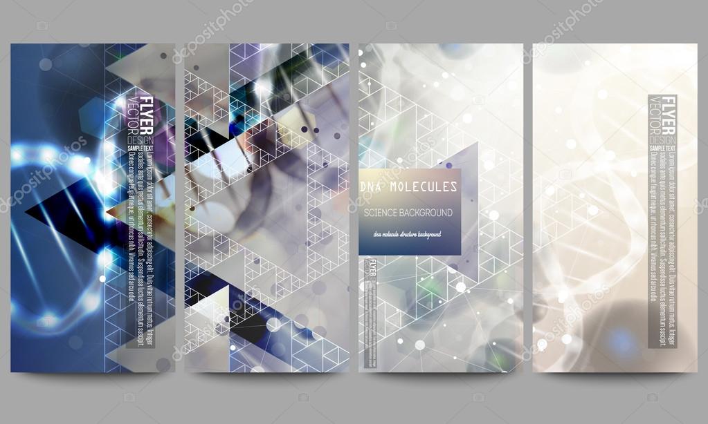 Set of modern flyers. DNA molecule structure on dark blue background ...