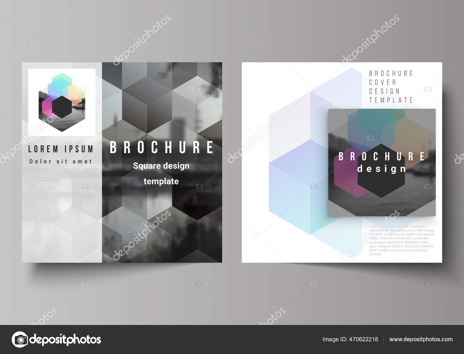 Vector layout of two square format covers design templates with ...