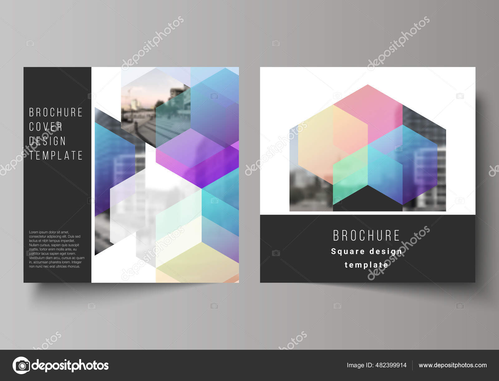 Vector layout of two square format covers design templates with ...
