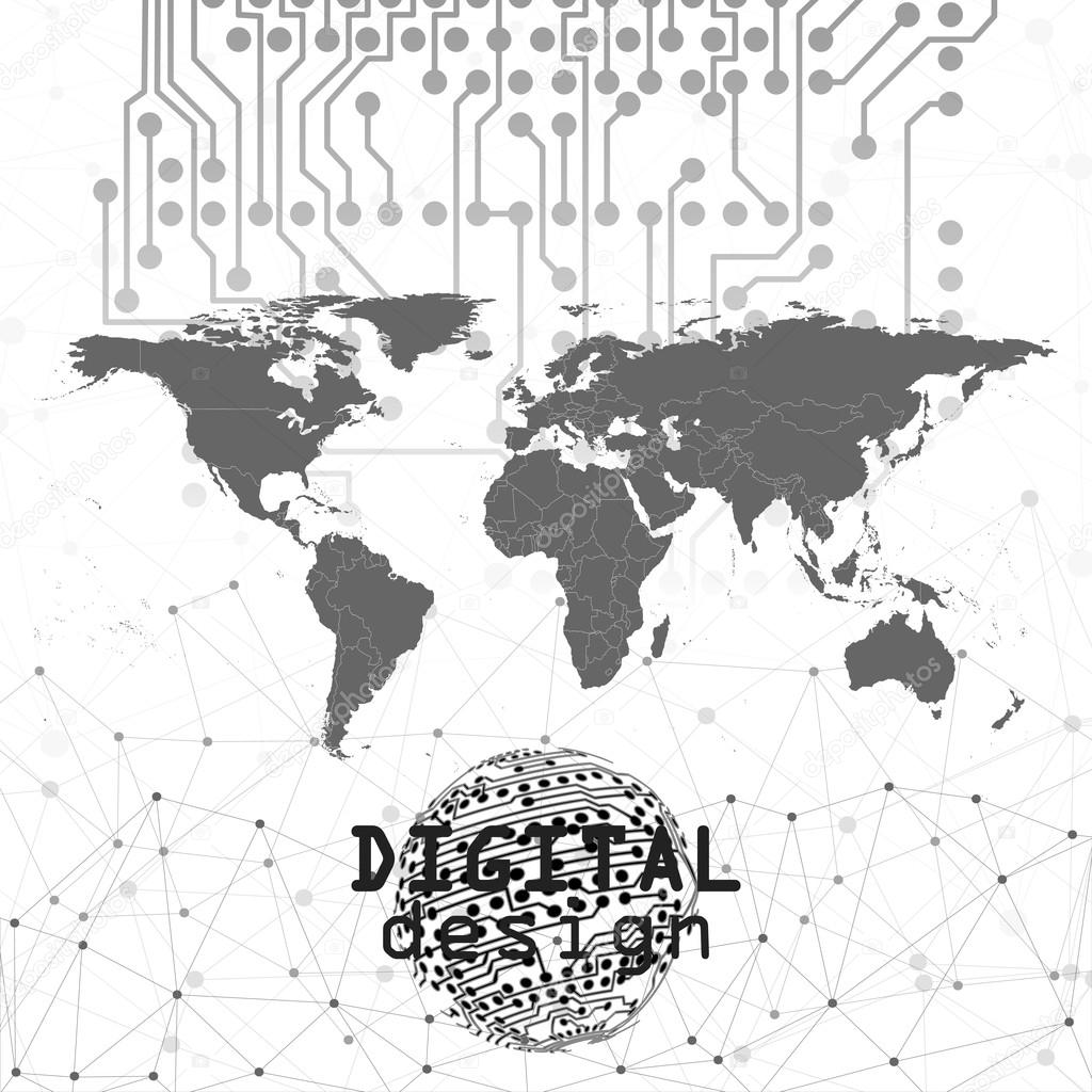 Molecule Structure Gray World Map Background For Communication Vector Illustration Stock