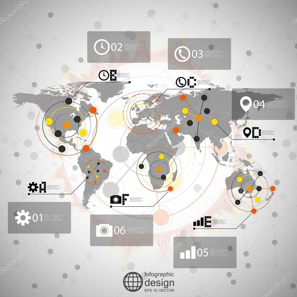 World map vector, infographic design illustration for communication ...